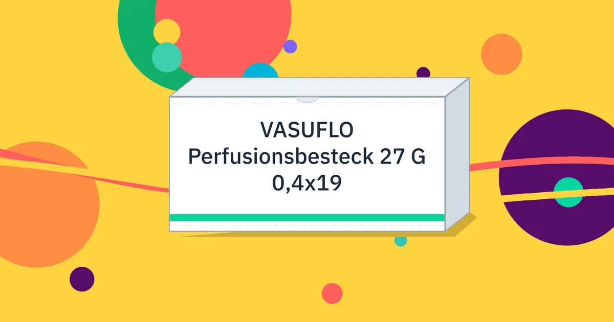 Symbolbild: Packung mit der Aufschrift VASUFLO Perfusionsbesteck 27 G 0,4x19 (PZN 03534541) – Verfügbarkeit und Bezug in Apotheken in Frankfurt am Main