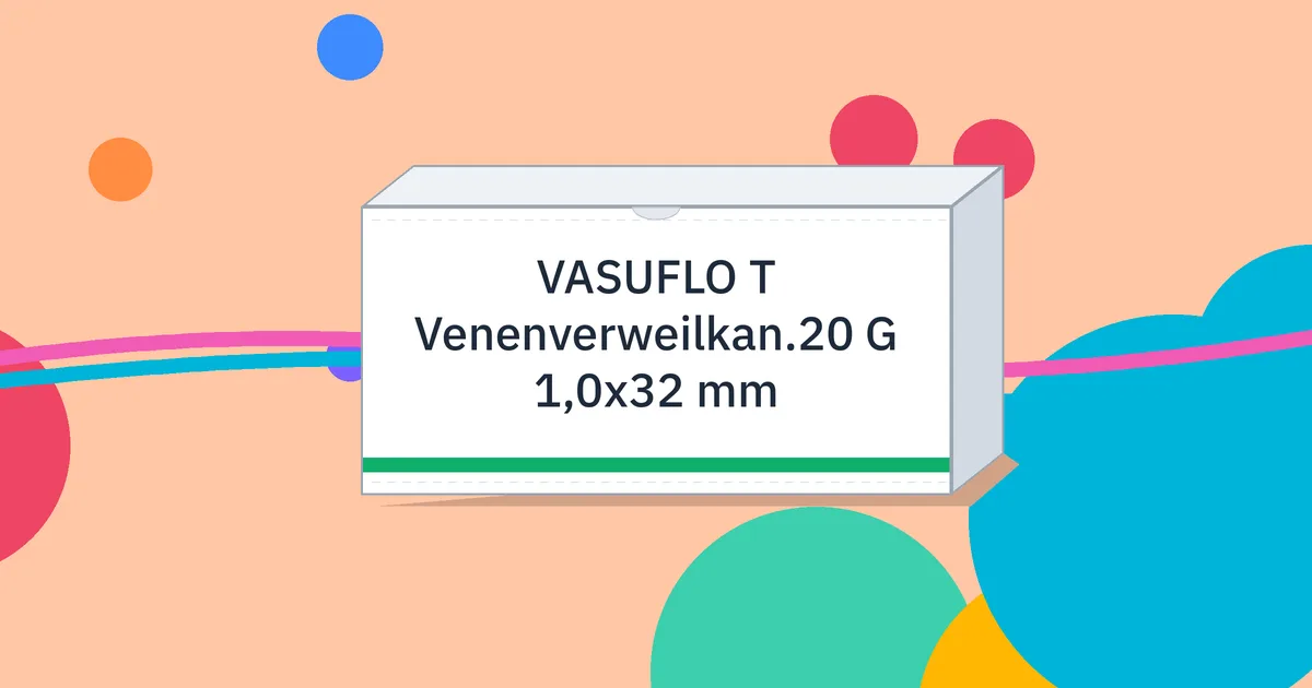 Symbolbild: Packung mit der Aufschrift VASUFLO T Venenverweilkan.20 G 1,0x32 mm (PZN 00270254) – Verfügbarkeit und Bezug in Apotheken in Frankfurt am Main