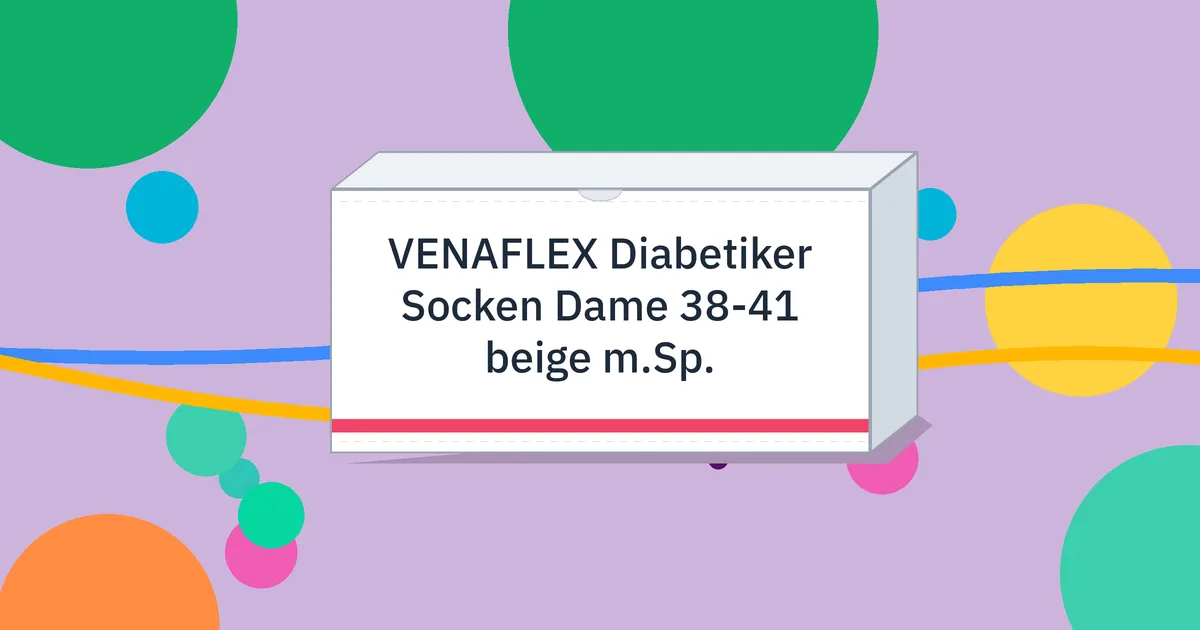 Symbolbild: Packung mit der Aufschrift VENAFLEX Diabetiker Socken Dame 38-41 beige m.Sp. (PZN 18309293) – Verfügbarkeit und Bezug in Apotheken in Frankfurt am Main