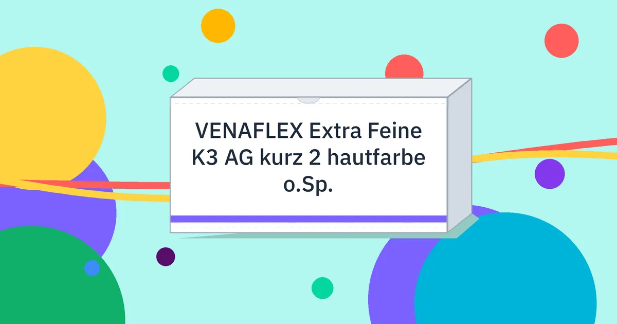 Symbolbild: Packung mit der Aufschrift VENAFLEX Extra Feine K3 AG kurz 2 hautfarbe o.Sp. (PZN 18308342) – Verfügbarkeit und Bezug in Apotheken in Frankfurt am Main