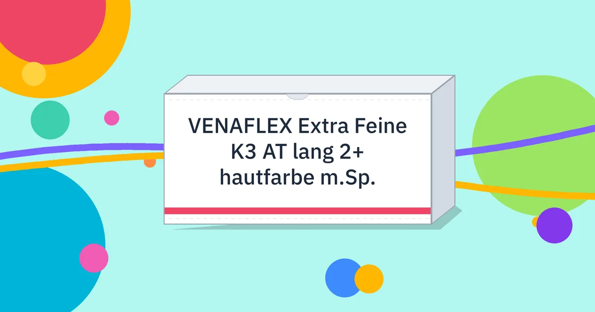 Symbolbild: Packung mit der Aufschrift VENAFLEX Extra Feine K3 AT lang 2+ hautfarbe m.Sp. (PZN 18308750) – Verfügbarkeit und Bezug in Apotheken in Frankfurt am Main