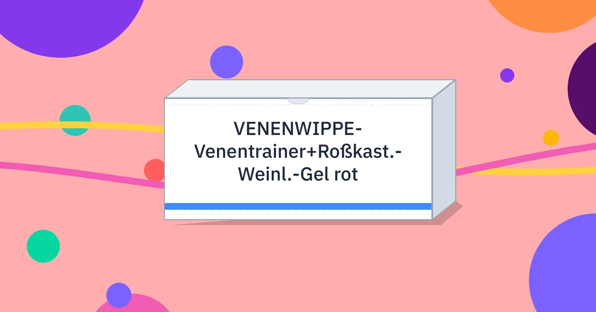 Symbolbild: Packung mit der Aufschrift VENENWIPPE-Venentrainer+Roßkast.-Weinl.-Gel rot (PZN 11868925) – Verfügbarkeit und Bezug in Apotheken in Frankfurt am Main