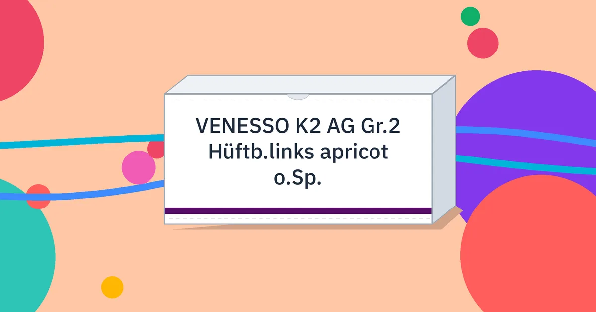 Symbolbild: Packung mit der Aufschrift VENESSO K2 AG Gr.2 Hüftb.links apricot o.Sp. (PZN 03269139) – Verfügbarkeit und Bezug in Apotheken in Frankfurt am Main