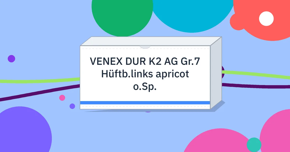 Symbolbild: Packung mit der Aufschrift VENEX DUR K2 AG Gr.7 Hüftb.links apricot o.Sp. (PZN 03231272) – Verfügbarkeit und Bezug in Apotheken in Frankfurt am Main