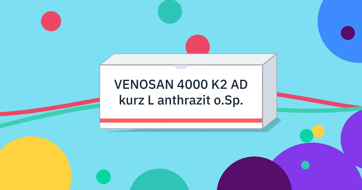 Symbolbild: Packung mit der Aufschrift VENOSAN 4000 K2 AD kurz L anthrazit o.Sp. (PZN 16601575) – Verfügbarkeit und Bezug in Apotheken in Frankfurt am Main