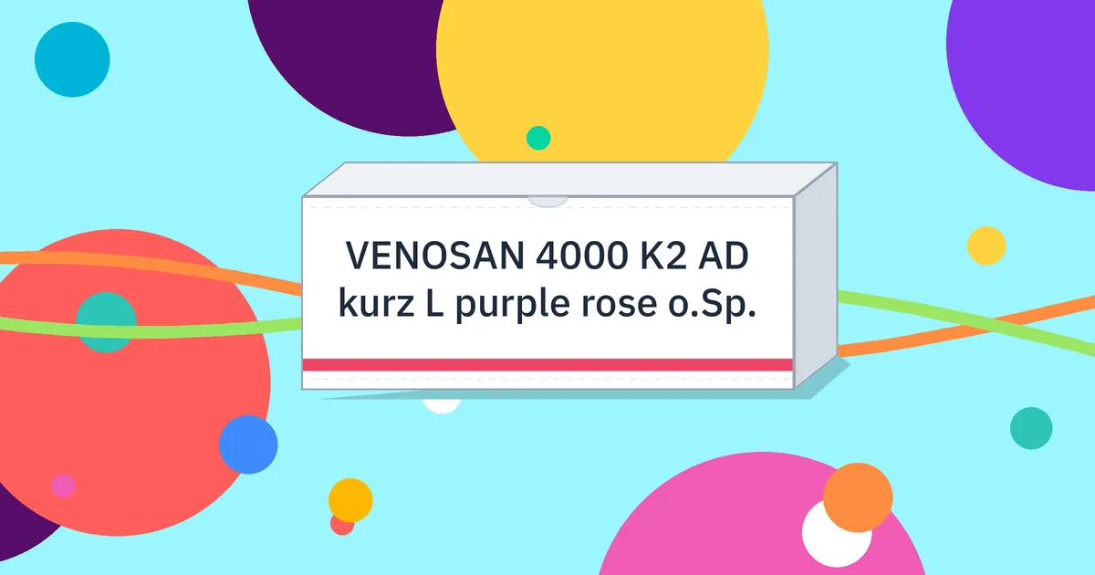 Symbolbild: Packung mit der Aufschrift VENOSAN 4000 K2 AD kurz L purple rose o.Sp. (PZN 18847607) – Verfügbarkeit und Bezug in Apotheken in Frankfurt am Main