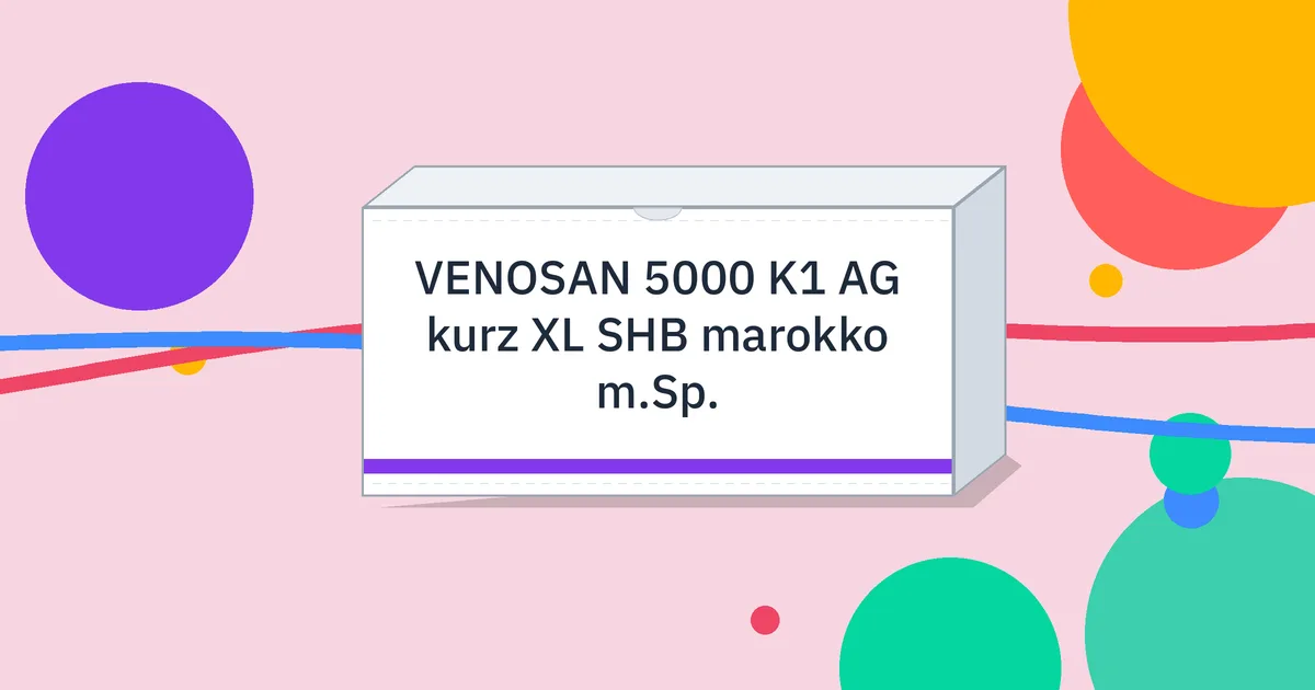 Symbolbild: Packung mit der Aufschrift VENOSAN 5000 K1 AG kurz XL SHB marokko m.Sp. (PZN 14431442) – Verfügbarkeit und Bezug in Apotheken in Frankfurt am Main