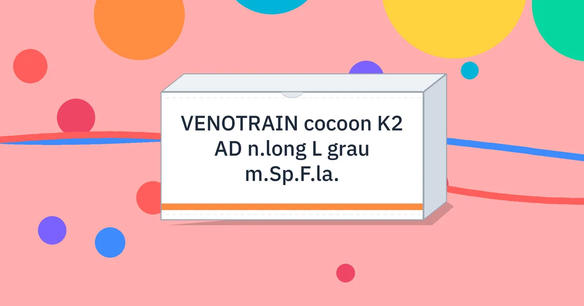 Symbolbild: Packung mit der Aufschrift VENOTRAIN cocoon K2 AD n.long L grau m.Sp.F.la. (PZN 19198772) – Verfügbarkeit und Bezug in Apotheken in Frankfurt am Main