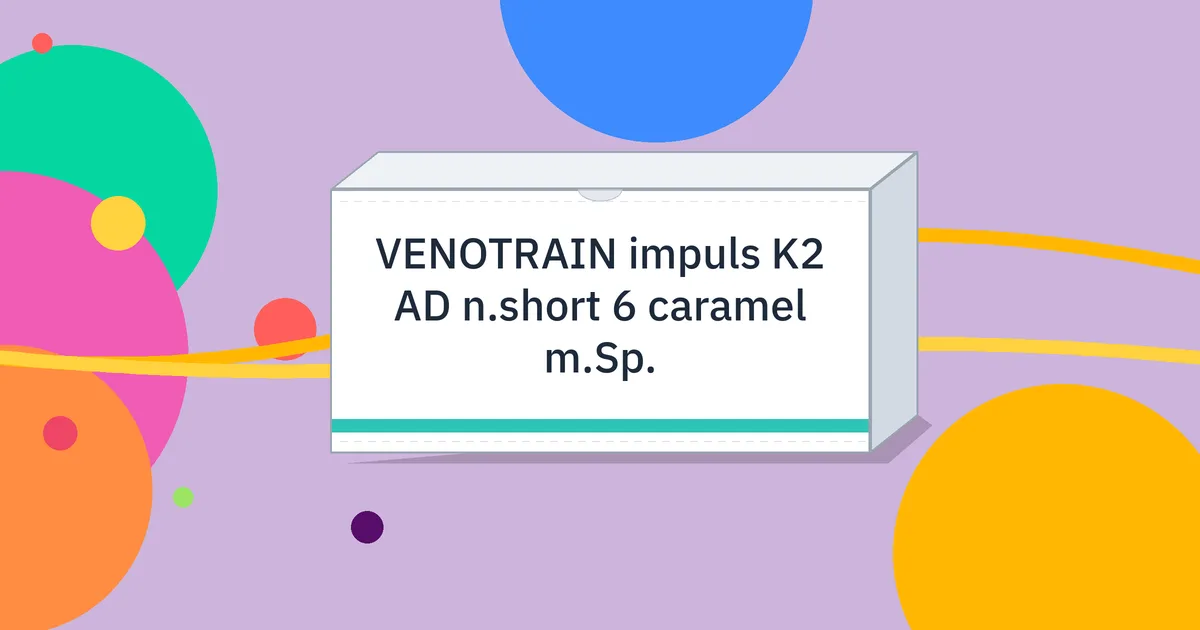 Symbolbild: Packung mit der Aufschrift VENOTRAIN impuls K2 AD n.short 6 caramel m.Sp. (PZN 00608256) – Verfügbarkeit und Bezug in Apotheken in Frankfurt am Main