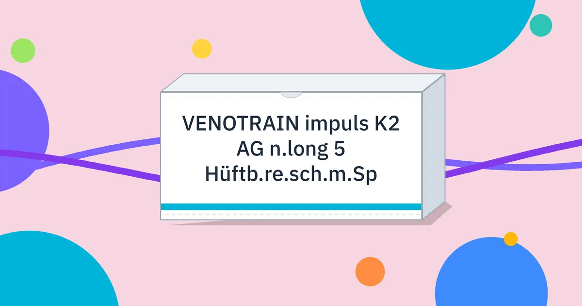 Symbolbild: Packung mit der Aufschrift VENOTRAIN impuls K2 AG n.long 5 Hüftb.re.sch.m.Sp (PZN 10293055) – Verfügbarkeit und Bezug in Apotheken in Frankfurt am Main
