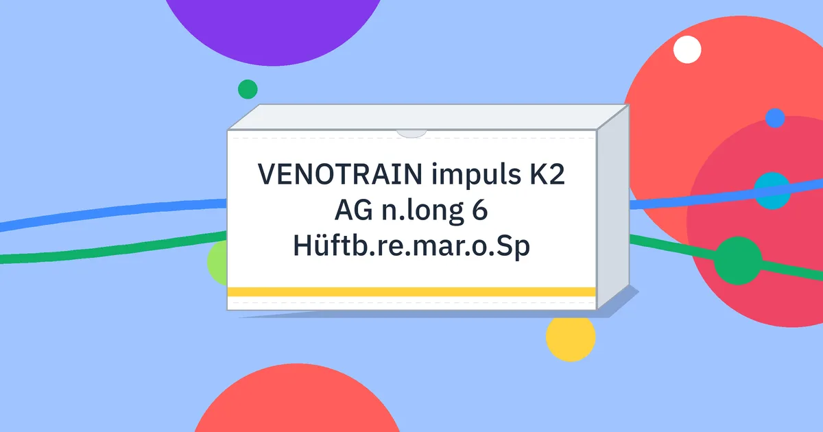 Symbolbild: Packung mit der Aufschrift VENOTRAIN impuls K2 AG n.long 6 Hüftb.re.mar.o.Sp (PZN 15216792) – Verfügbarkeit und Bezug in Apotheken in Frankfurt am Main