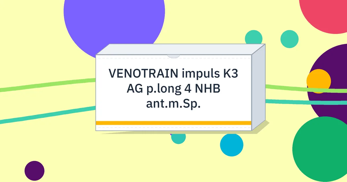 Symbolbild: Packung mit der Aufschrift VENOTRAIN impuls K3 AG p.long 4 NHB ant.m.Sp. (PZN 15216065) – Verfügbarkeit und Bezug in Apotheken in Frankfurt am Main