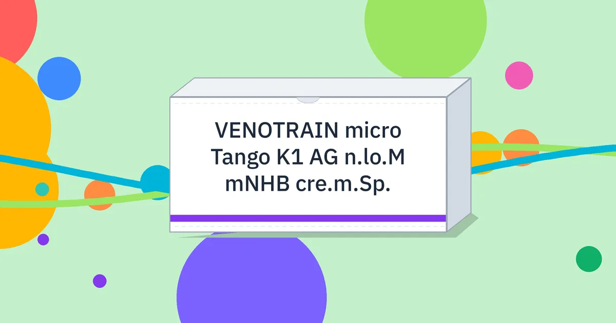 Symbolbild: Packung mit der Aufschrift VENOTRAIN micro Tango K1 AG n.lo.M mNHB cre.m.Sp. (PZN 17757463) – Verfügbarkeit und Bezug in Apotheken in Frankfurt am Main