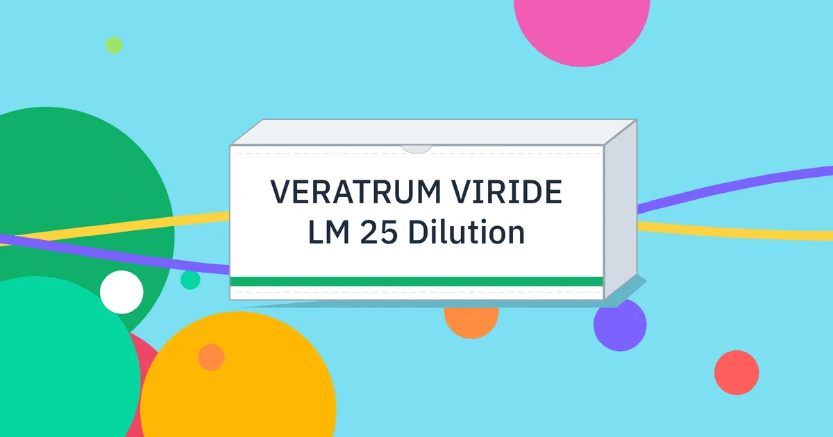 Symbolbild: Packung mit der Aufschrift VERATRUM VIRIDE LM 25 Dilution (PZN 13265556) – Verfügbarkeit und Bezug in Apotheken in Frankfurt am Main