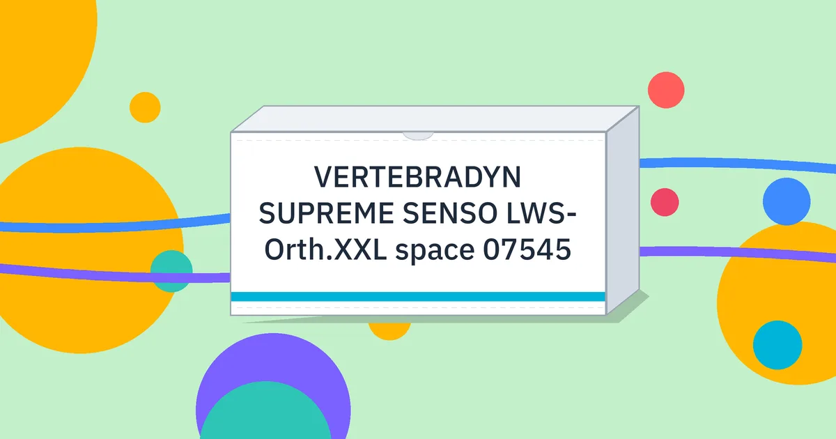 Symbolbild: Packung mit der Aufschrift VERTEBRADYN SUPREME SENSO LWS-Orth.XXL space 07545 (PZN 20095988) – Verfügbarkeit und Bezug in Apotheken in Frankfurt am Main