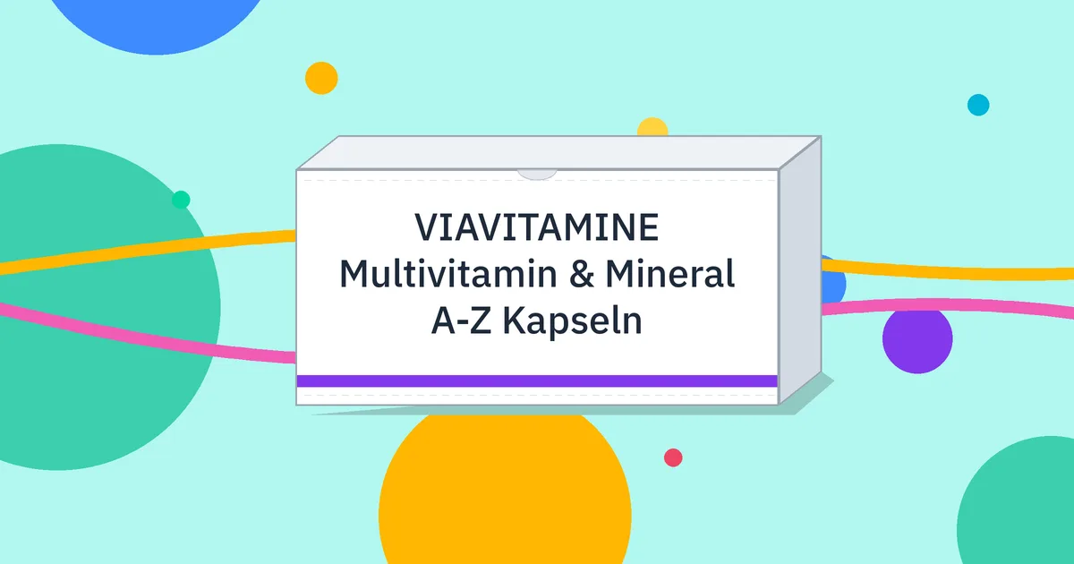 Symbolbild: Packung mit der Aufschrift VIAVITAMINE Multivitamin & Mineral A-Z Kapseln (PZN 09634700) – Verfügbarkeit und Bezug in Apotheken in Frankfurt am Main