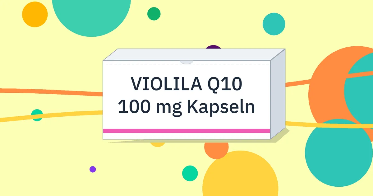Symbolbild: Packung mit der Aufschrift VIOLILA Q10 100 mg Kapseln (PZN 14177475) – Verfügbarkeit und Bezug in Apotheken in Frankfurt am Main
