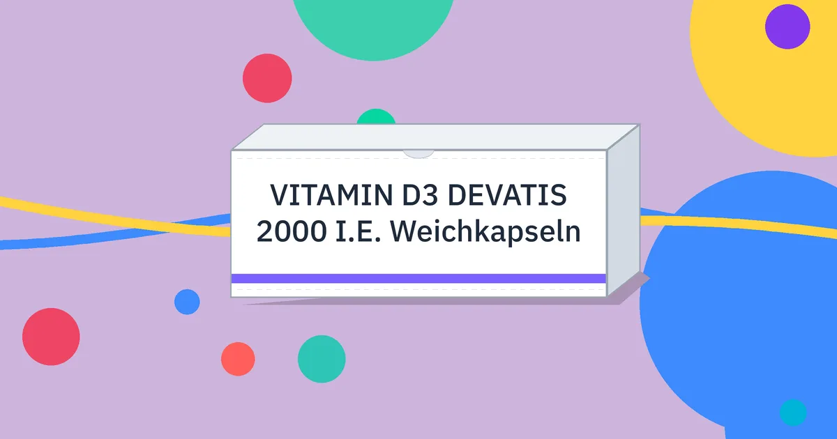 Symbolbild: Packung mit der Aufschrift VITAMIN D3 DEVATIS 2000 I.E. Weichkapseln (PZN 20348484) – Verfügbarkeit und Bezug in Apotheken in Frankfurt am Main