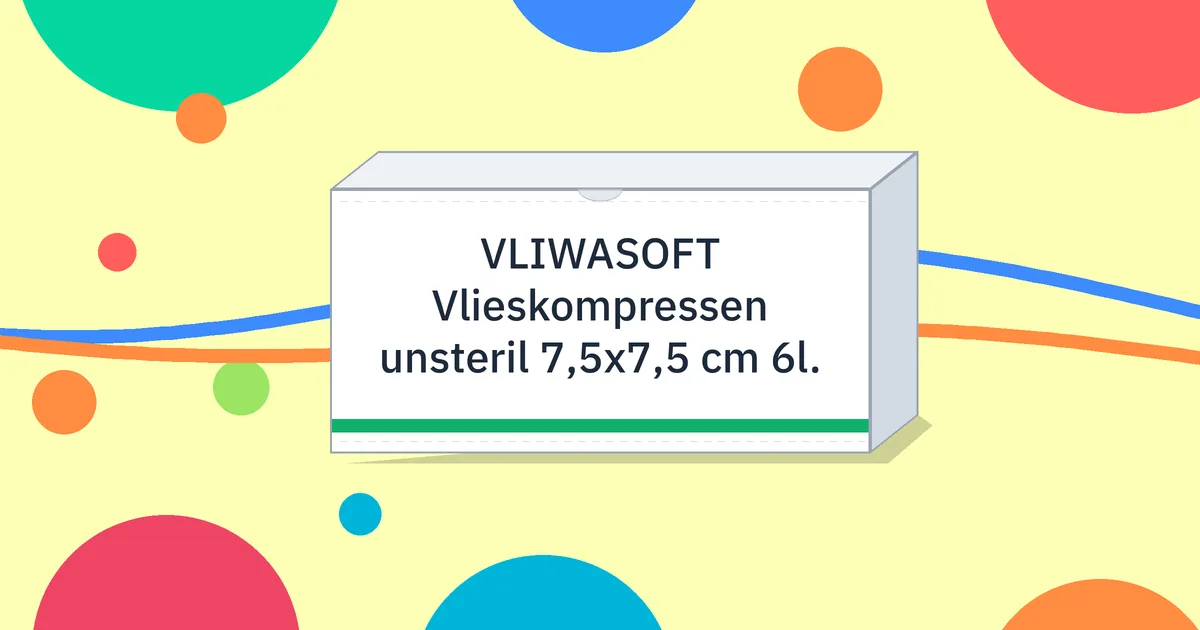 Symbolbild: Packung mit der Aufschrift VLIWASOFT Vlieskompressen unsteril 7,5x7,5 cm 6l. (PZN 08900921) – Verfügbarkeit und Bezug in Apotheken in Frankfurt am Main