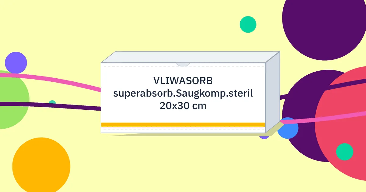 Symbolbild: Packung mit der Aufschrift VLIWASORB superabsorb.Saugkomp.steril 20x30 cm (PZN 20338681) – Verfügbarkeit und Bezug in Apotheken in Frankfurt am Main