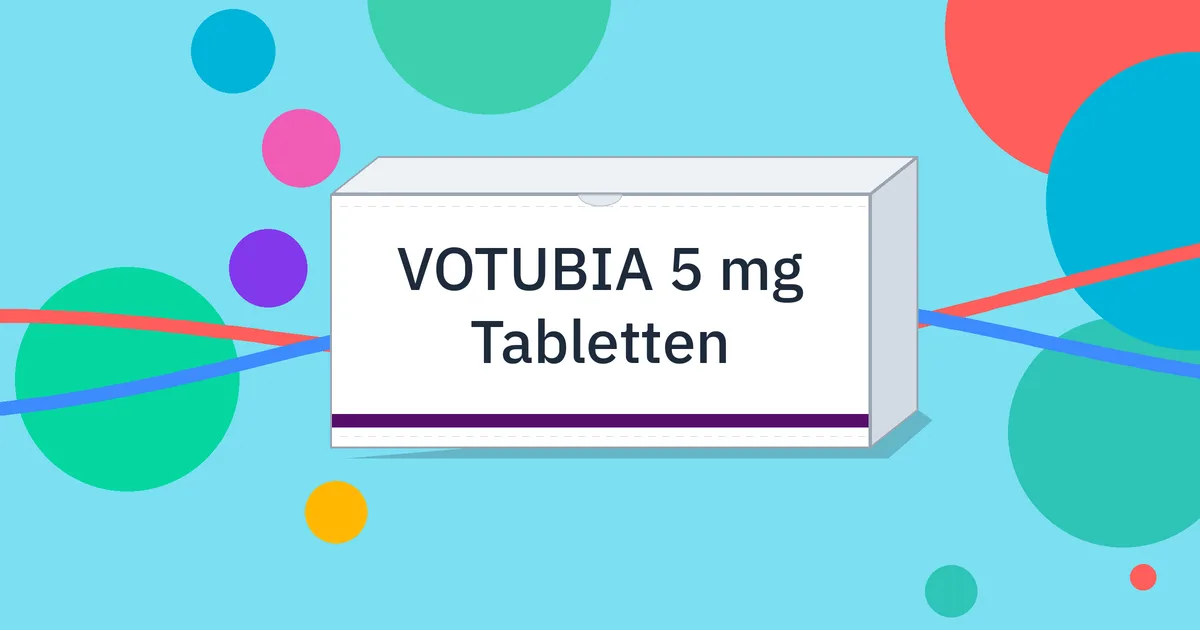 Symbolbild: Packung mit der Aufschrift VOTUBIA 5 mg Tabletten (PZN 17863768) – Verfügbarkeit und Bezug in Apotheken in Frankfurt am Main