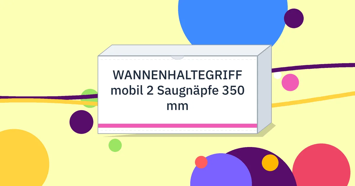 Symbolbild: Packung mit der Aufschrift WANNENHALTEGRIFF mobil 2 Saugnäpfe 350 mm (PZN 10539622) – Verfügbarkeit und Bezug in Apotheken in Frankfurt am Main
