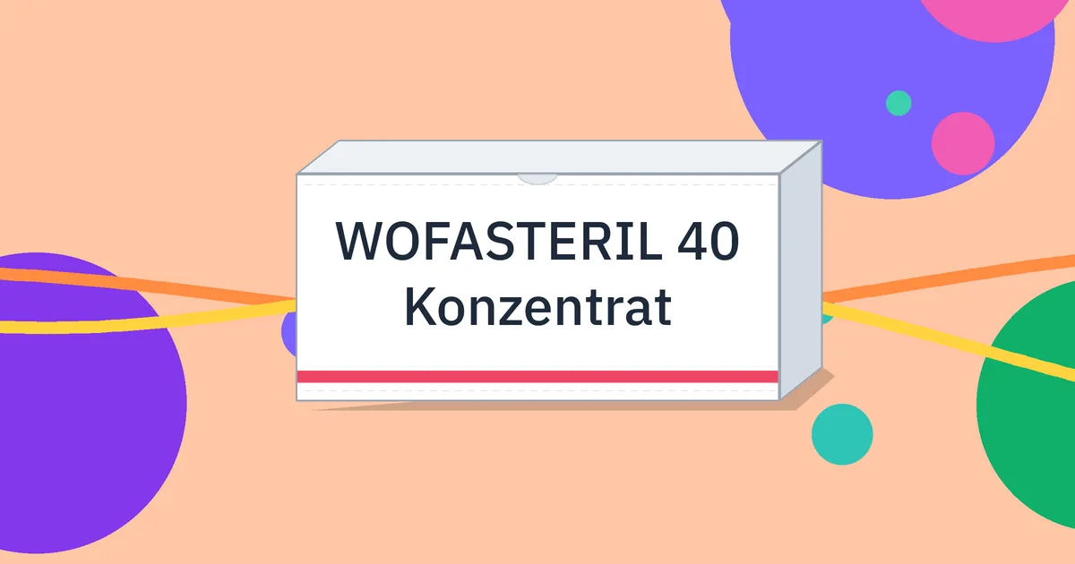 Symbolbild: Packung mit der Aufschrift WOFASTERIL 40 Konzentrat (PZN 11583826) – Verfügbarkeit und Bezug in Apotheken in Frankfurt am Main