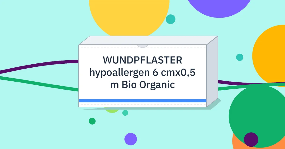 Symbolbild: Packung mit der Aufschrift WUNDPFLASTER hypoallergen 6 cmx0,5 m Bio Organic (PZN 18663296) – Verfügbarkeit und Bezug in Apotheken in Frankfurt am Main