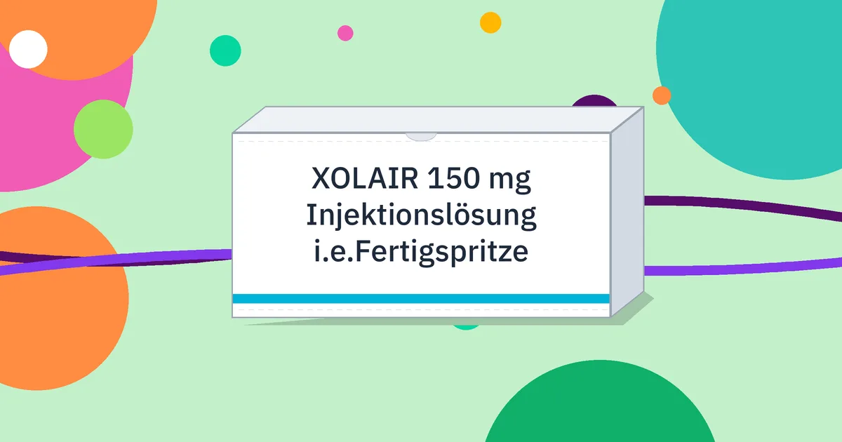 Symbolbild: Packung mit der Aufschrift XOLAIR 150 mg Injektionslösung i.e.Fertigspritze (PZN 19743784) – Verfügbarkeit und Bezug in Apotheken in Frankfurt am Main