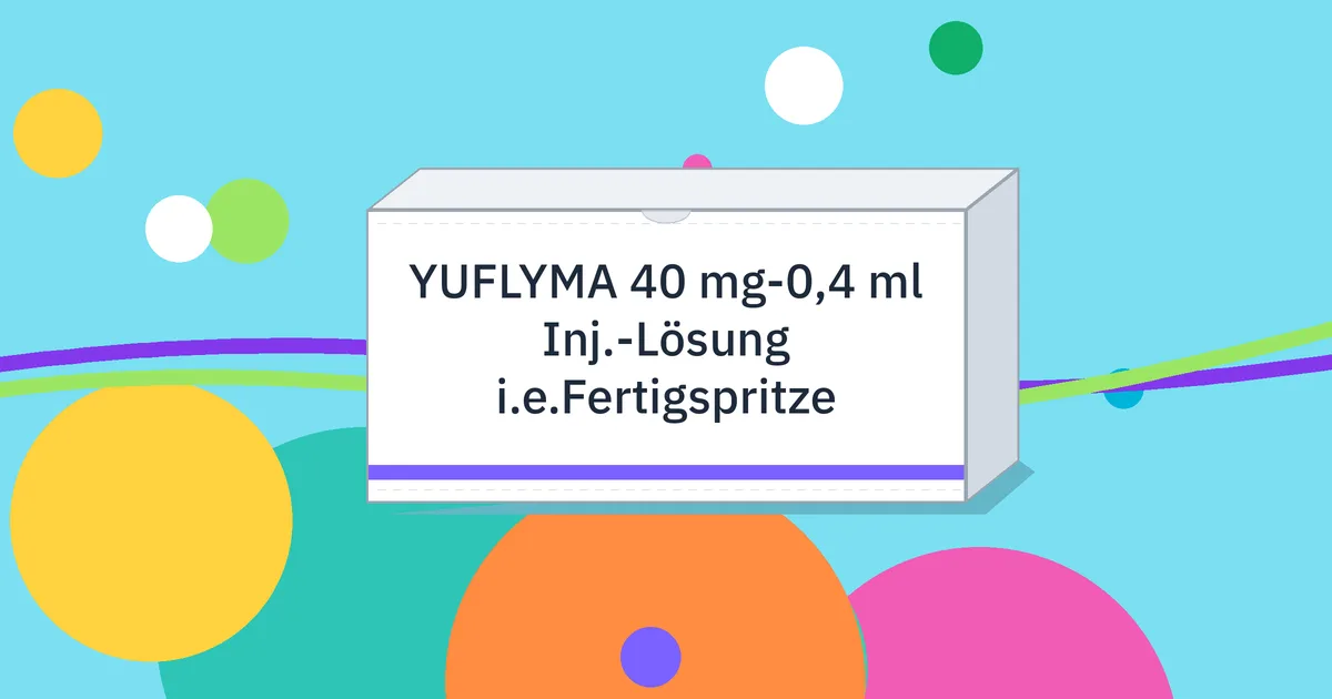 Symbolbild: Packung mit der Aufschrift YUFLYMA 40 mg-0,4 ml Inj.-Lösung i.e.Fertigspritze (PZN 17583678) – Verfügbarkeit und Bezug in Apotheken in Frankfurt am Main