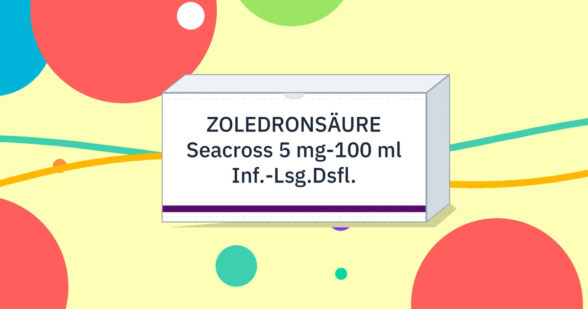Symbolbild: Packung mit der Aufschrift ZOLEDRONSÄURE Seacross 5 mg-100 ml Inf.-Lsg.Dsfl. (PZN 20050402) – Verfügbarkeit und Bezug in Apotheken in Frankfurt am Main
