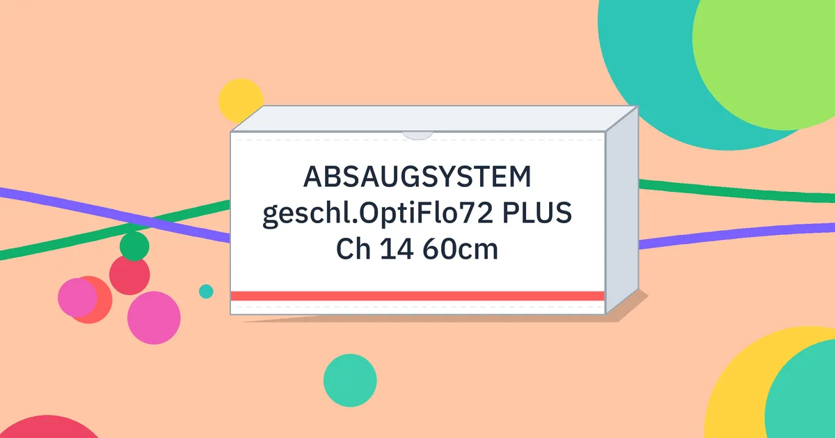 Symbolbild: Packung mit der Aufschrift ABSAUGSYSTEM geschl.OptiFlo72 PLUS Ch 14 60cm (PZN 11049400) – Verfügbarkeit und Bezug in Apotheken in Frankfurt am Main