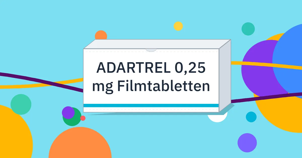 Symbolbild: Packung mit der Aufschrift ADARTREL 0,25 mg Filmtabletten (PZN 04173329) – Verfügbarkeit und Bezug in Apotheken in Frankfurt am Main