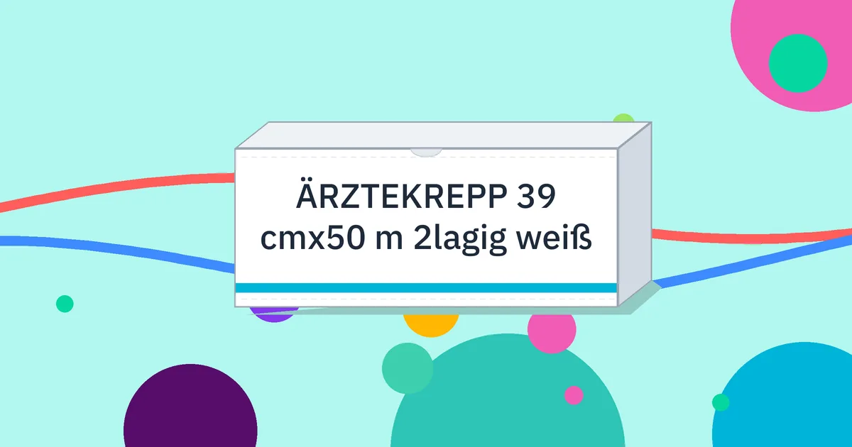 Symbolbild: Packung mit der Aufschrift ÄRZTEKREPP 39 cmx50 m 2lagig weiß (PZN 01313646) – Verfügbarkeit und Bezug in Apotheken in Frankfurt am Main