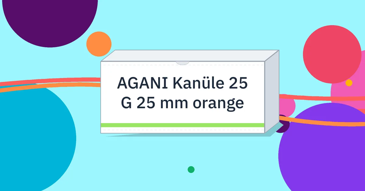Symbolbild: Packung mit der Aufschrift AGANI Kanüle 25 G 25 mm orange (PZN 01802552) – Verfügbarkeit und Bezug in Apotheken in Frankfurt am Main
