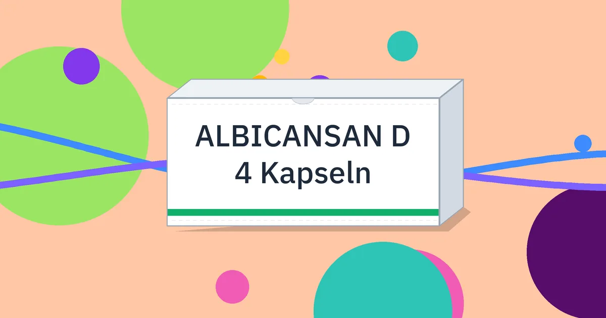 Symbolbild: Packung mit der Aufschrift ALBICANSAN D 4 Kapseln (PZN 04456843) – Verfügbarkeit und Bezug in Apotheken in Frankfurt am Main