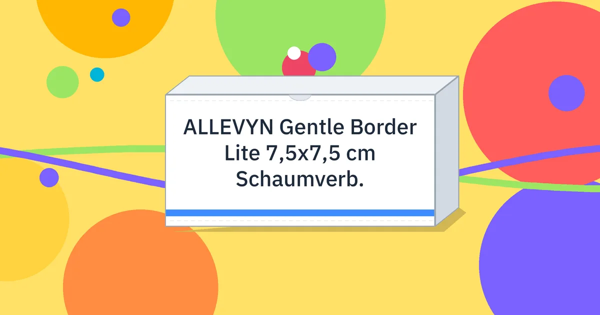 Symbolbild: Packung mit der Aufschrift ALLEVYN Gentle Border Lite 7,5x7,5 cm Schaumverb. (PZN 19958869) – Verfügbarkeit und Bezug in Apotheken in Frankfurt am Main