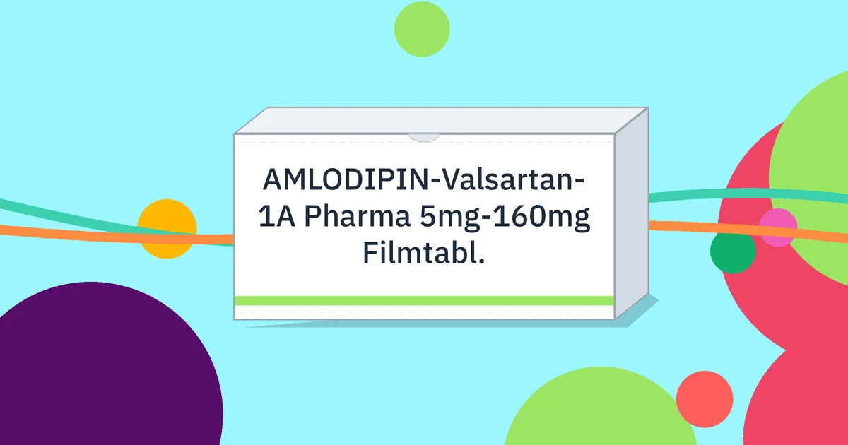 Symbolbild: Packung mit der Aufschrift AMLODIPIN-Valsartan-1A Pharma 5mg-160mg Filmtabl. (PZN 12488969) – Verfügbarkeit und Bezug in Apotheken in Frankfurt am Main