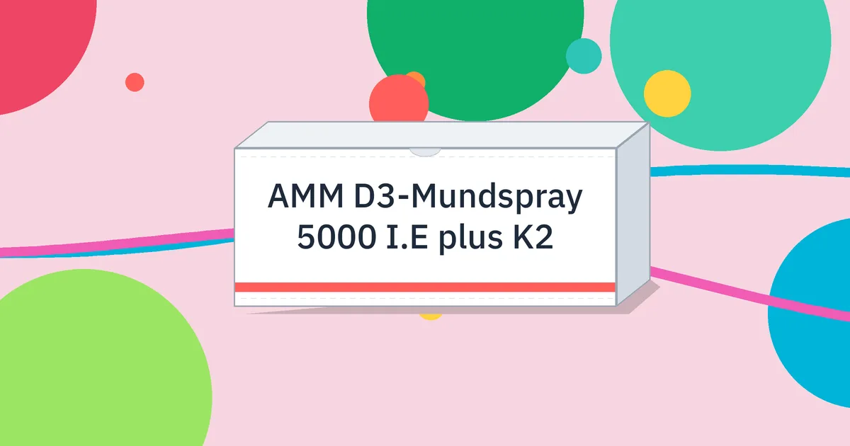 Symbolbild: Packung mit der Aufschrift AMM D3-Mundspray 5000 I.E plus K2 (PZN 16627528) – Verfügbarkeit und Bezug in Apotheken in Frankfurt am Main