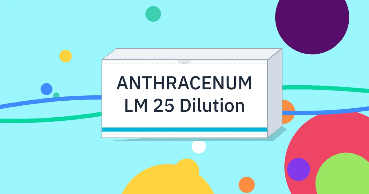 Symbolbild: Packung mit der Aufschrift ANTHRACENUM LM 25 Dilution (PZN 13370448) – Verfügbarkeit und Bezug in Apotheken in Frankfurt am Main
