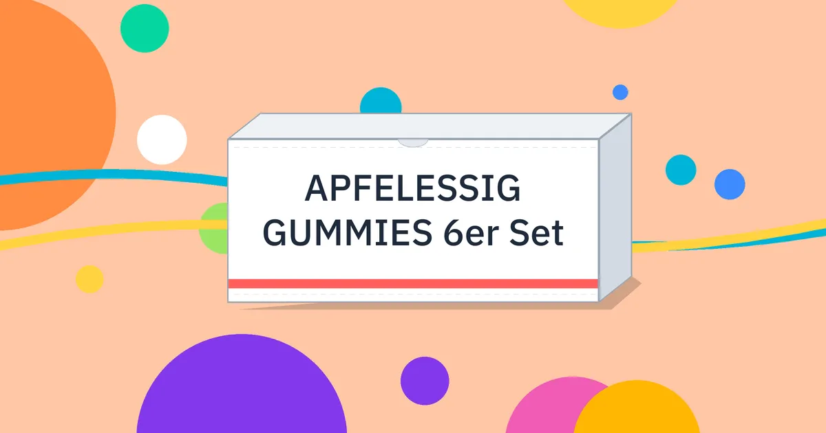 Symbolbild: Packung mit der Aufschrift APFELESSIG GUMMIES 6er Set (PZN 20098231) – Verfügbarkeit und Bezug in Apotheken in Frankfurt am Main