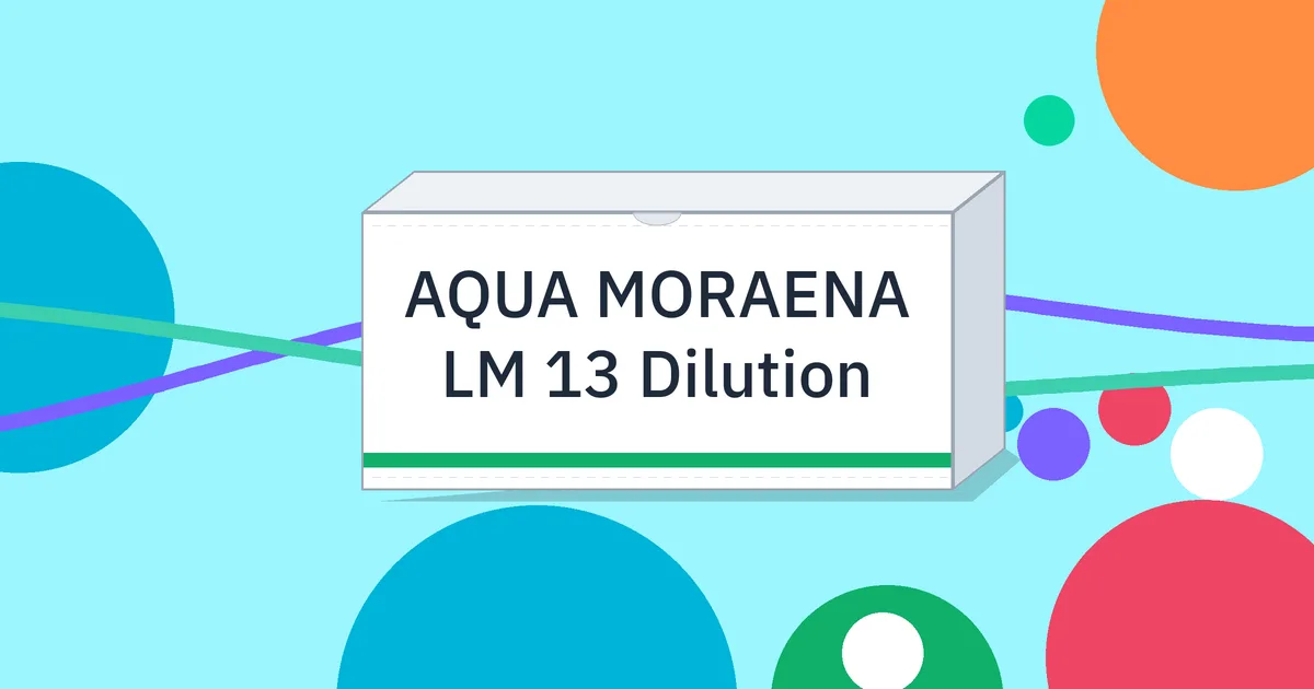 Symbolbild: Packung mit der Aufschrift AQUA MORAENA LM 13 Dilution (PZN 13755378) – Verfügbarkeit und Bezug in Apotheken in Frankfurt am Main