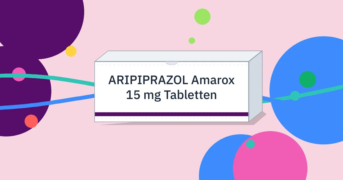 Symbolbild: Packung mit der Aufschrift ARIPIPRAZOL Amarox 15 mg Tabletten (PZN 18738396) – Verfügbarkeit und Bezug in Apotheken in Frankfurt am Main