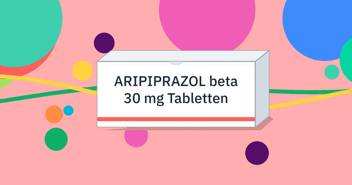 Symbolbild: Packung mit der Aufschrift ARIPIPRAZOL beta 30 mg Tabletten (PZN 10784557) – Verfügbarkeit und Bezug in Apotheken in Frankfurt am Main