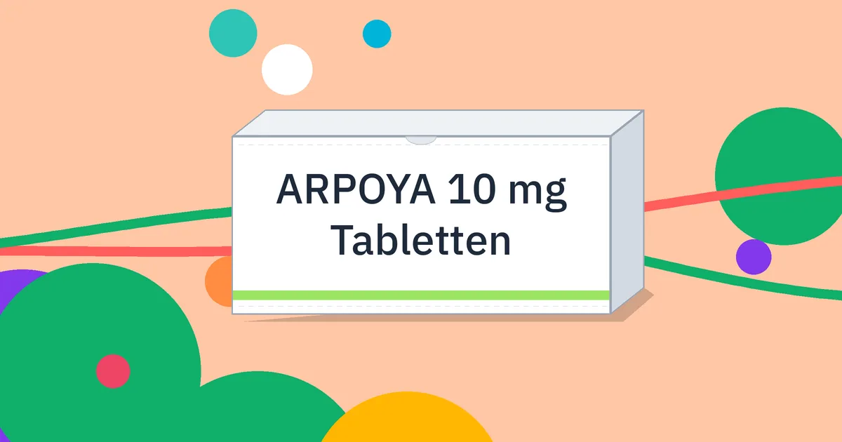 Symbolbild: Packung mit der Aufschrift ARPOYA 10 mg Tabletten (PZN 19455364) – Verfügbarkeit und Bezug in Apotheken in Frankfurt am Main