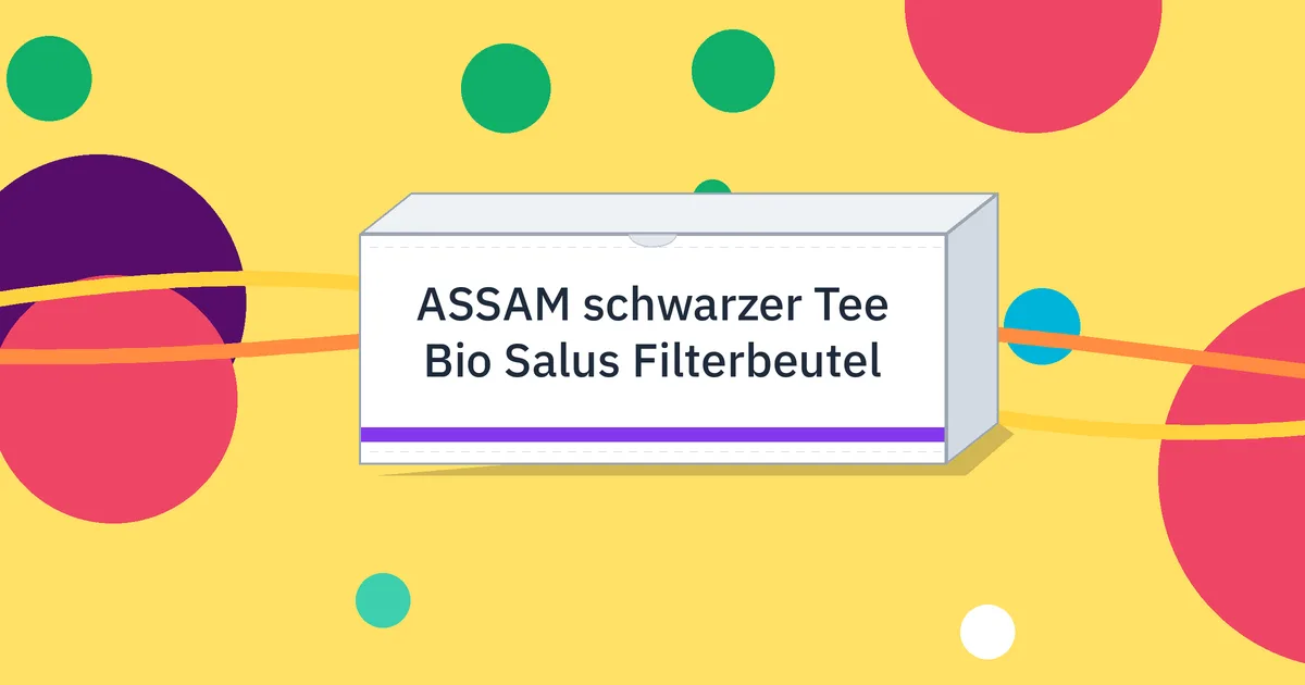 Symbolbild: Packung mit der Aufschrift ASSAM schwarzer Tee Bio Salus Filterbeutel (PZN 05369477) – Verfügbarkeit und Bezug in Apotheken in Frankfurt am Main