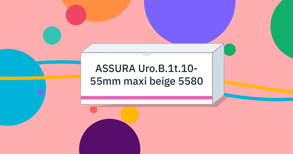 Symbolbild: Packung mit der Aufschrift ASSURA Uro.B.1t.10-55mm maxi beige 5580 (PZN 03982469) – Verfügbarkeit und Bezug in Apotheken in Frankfurt am Main