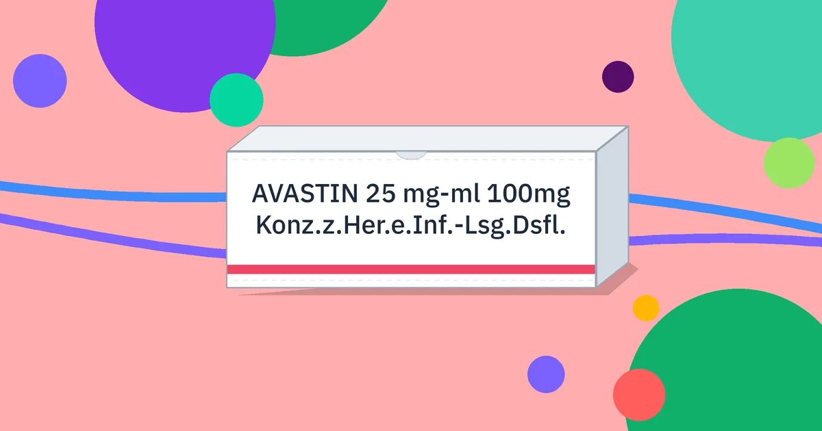 Symbolbild: Packung mit der Aufschrift AVASTIN 25 mg-ml 100mg Konz.z.Her.e.Inf.-Lsg.Dsfl. (PZN 18064590) – Verfügbarkeit und Bezug in Apotheken in Frankfurt am Main
