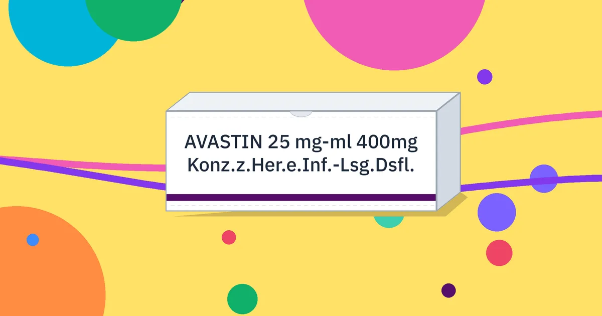 Symbolbild: Packung mit der Aufschrift AVASTIN 25 mg-ml 400mg Konz.z.Her.e.Inf.-Lsg.Dsfl. (PZN 11594907) – Verfügbarkeit und Bezug in Apotheken in Frankfurt am Main