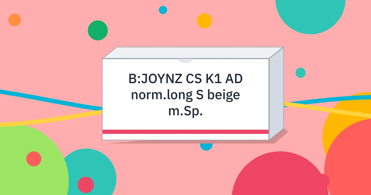 Symbolbild: Packung mit der Aufschrift B:JOYNZ CS K1 AD norm.long S beige m.Sp. (PZN 20527703) – Verfügbarkeit und Bezug in Apotheken in Frankfurt am Main